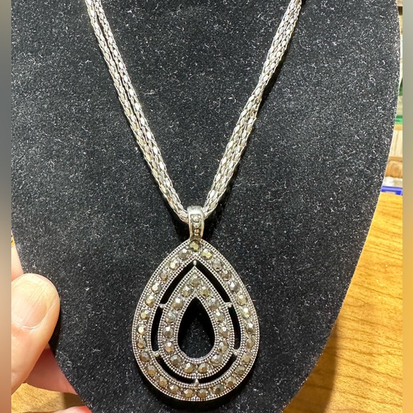 Jewelry | Marcasite Pendant With Silver Tone Double Strand Chain ...